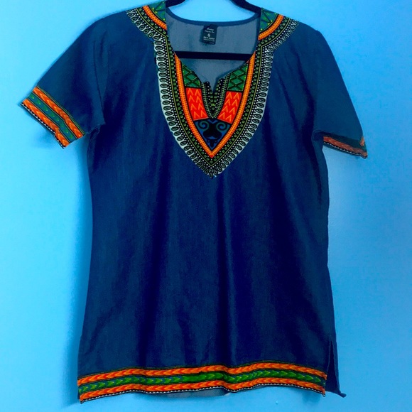 Tops | Small Denimmulticolor Dashiki Short Sleeve | Poshmark